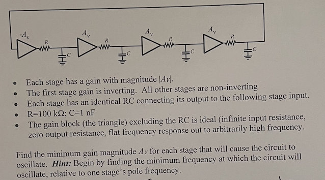 Solved - Each stage has a gain with magnitude ∣Aν∣. - The | Chegg.com