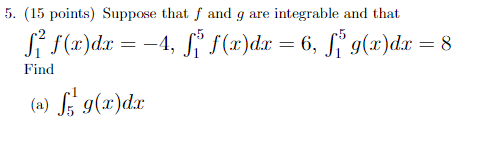 Solved 5. (15 points) Suppose that f and g are integrable | Chegg.com