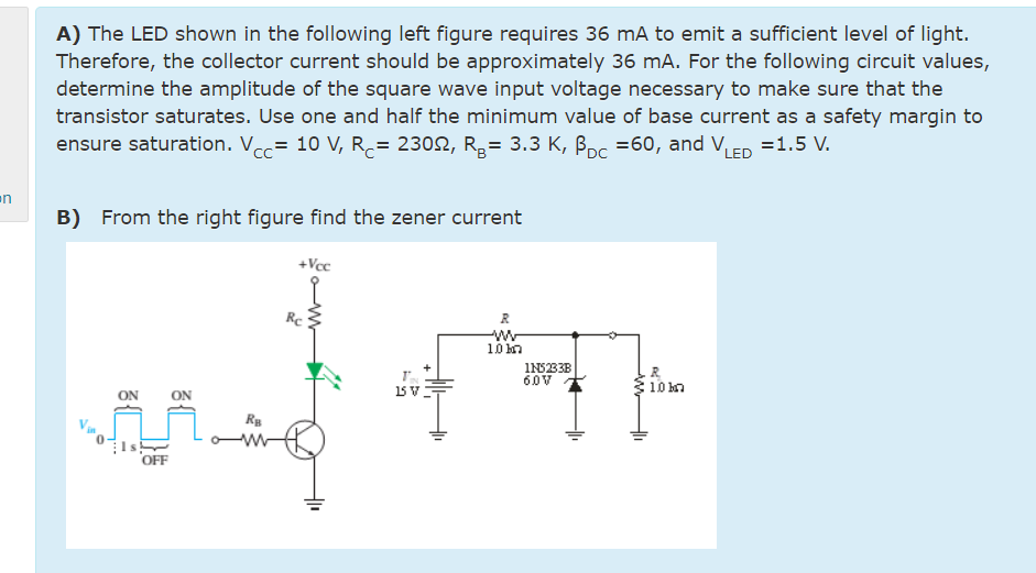 Solved A) The LED shown in the following left figure | Chegg.com