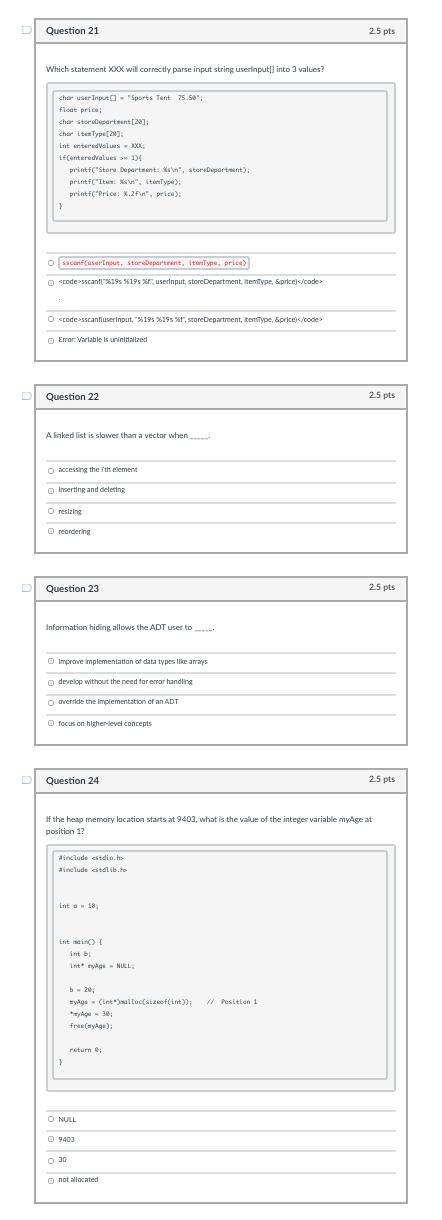 Solved Question 39 25 pts What function will deallocate | Chegg.com
