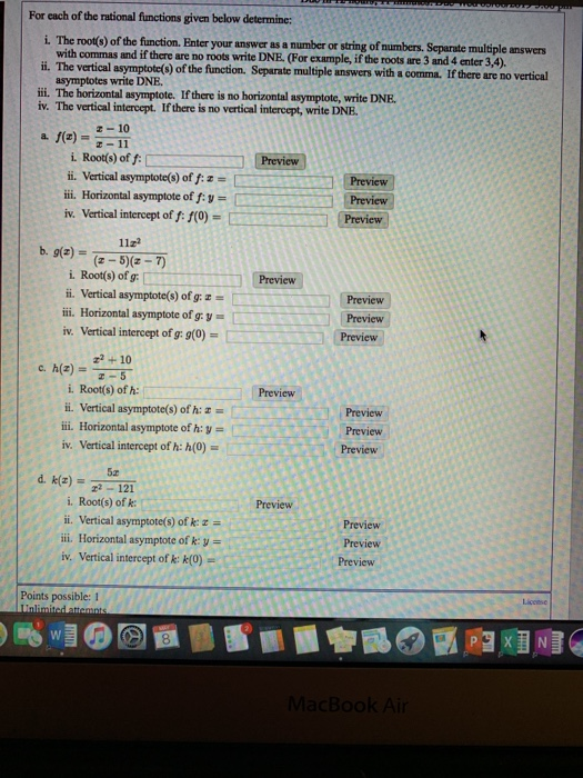 Solved For each of the rational functions given below | Chegg.com