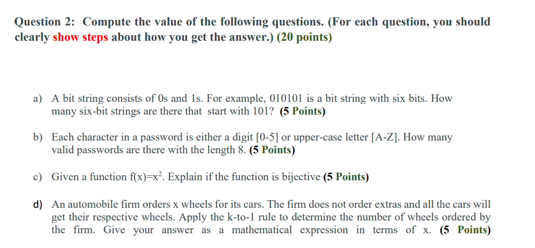 Solved Question 2: Compute the value of the following | Chegg.com