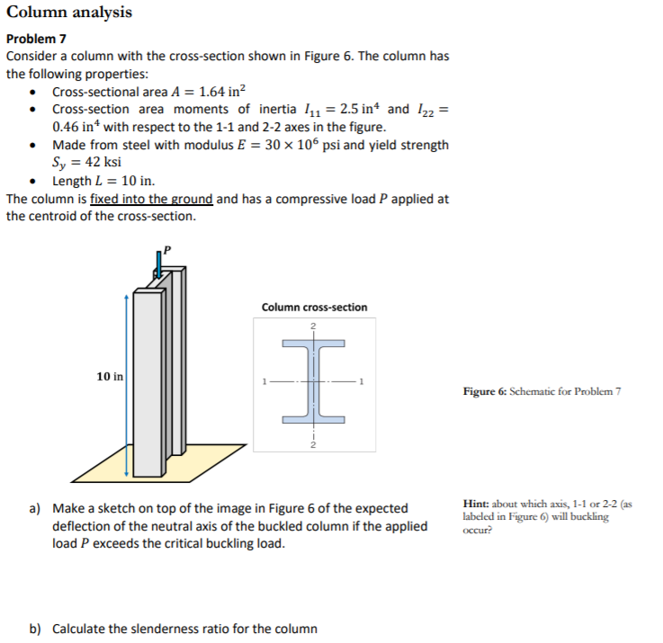Solved Column analysis Problem 7 Consider a column with the | Chegg.com