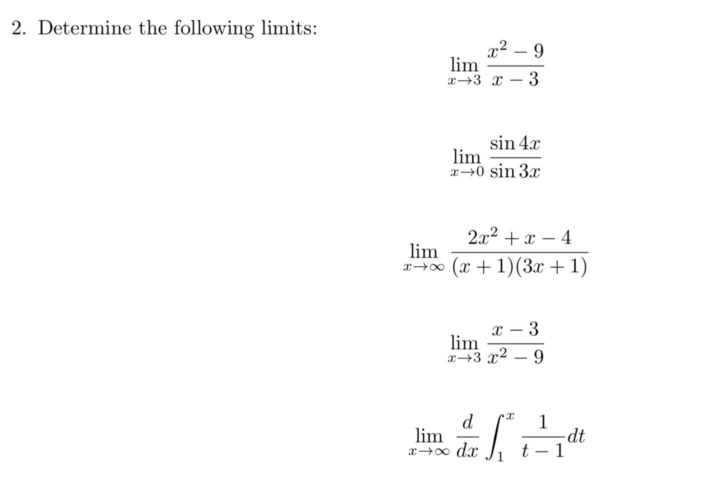 Solved 2. Determine the following limits: | Chegg.com