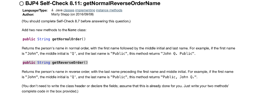 Solved 8.11: getNormalReverseOrderName Add two new methods | Chegg.com