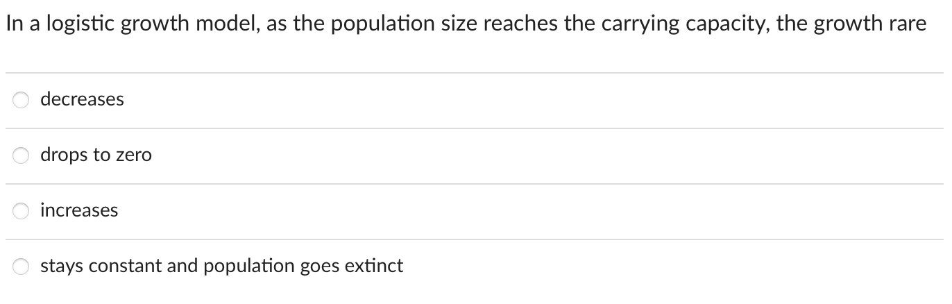 Solved In a logistic growth model, as the population size | Chegg.com