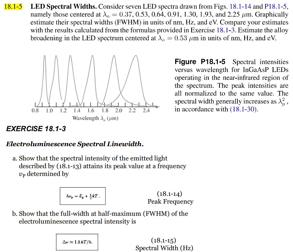 18.1-5 LED Spectral Widths. Consider seven LED | Chegg.com