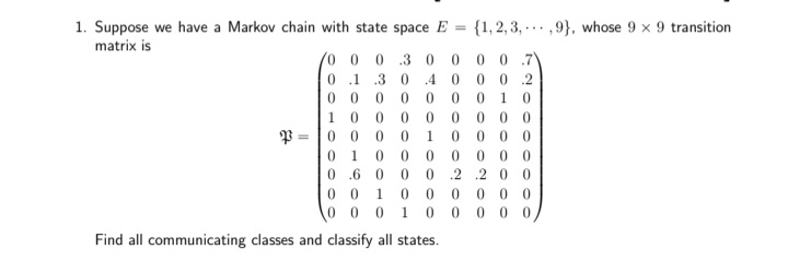 Solved 1. Suppose we have a Markov chain with state space | Chegg.com