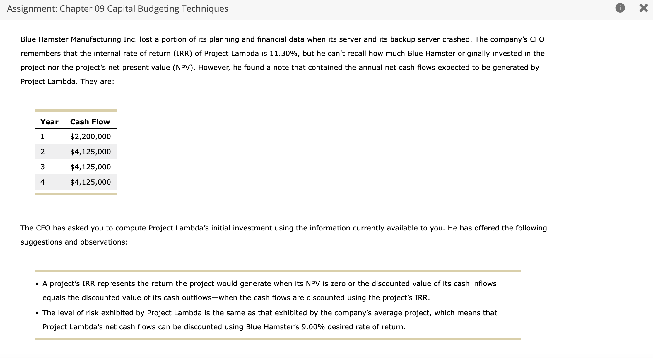 Solved Given the data and hints, Project Lambda’s initial | Chegg.com