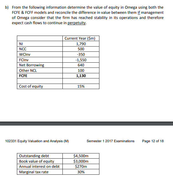 b) From the following information determine the value | Chegg.com