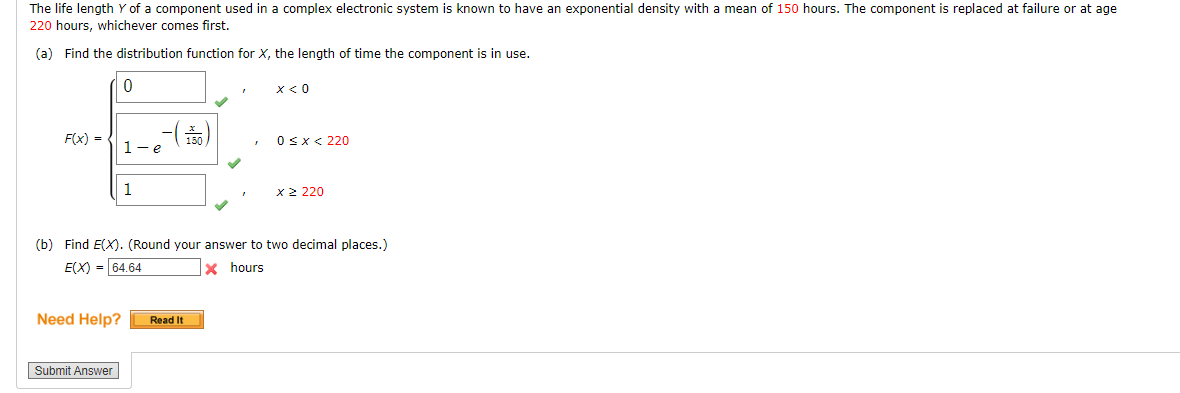 Solved The life length Y of a component used in a complex | Chegg.com