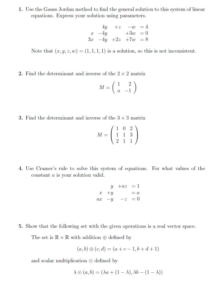 Solved 1. Use the Gauss Jordan method to find the general | Chegg.com