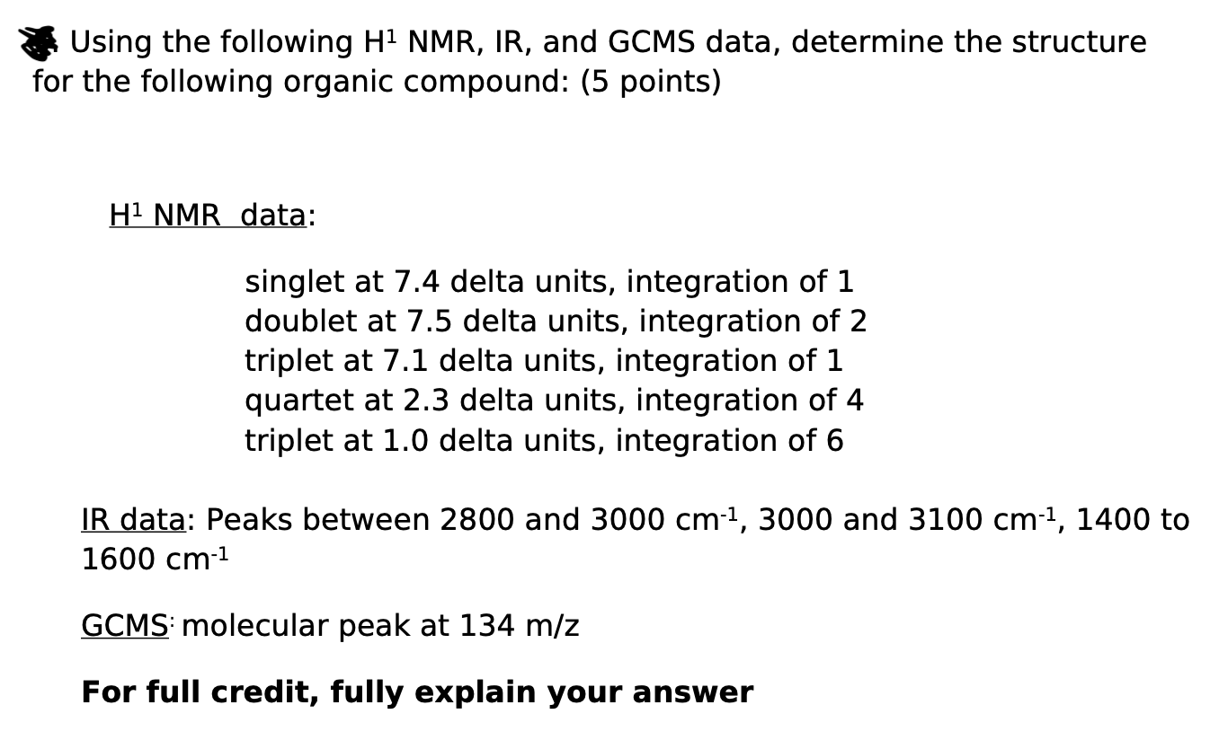 Solved Using the following H1NMR,IR, and GCMS data, | Chegg.com