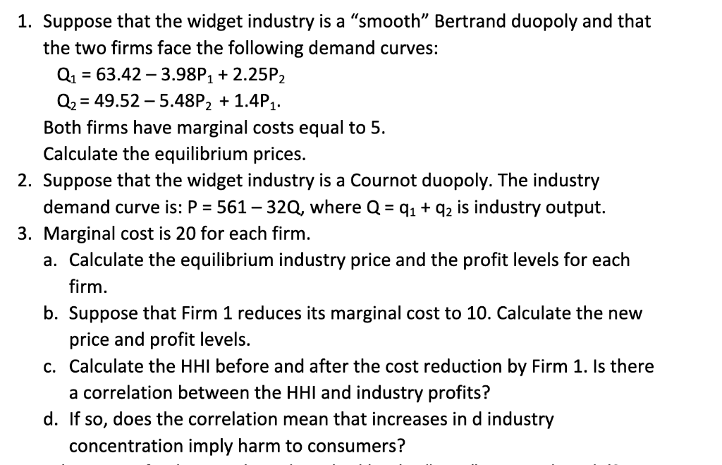 Solved 1. Suppose that the widget industry is a "smooth" | Chegg.com