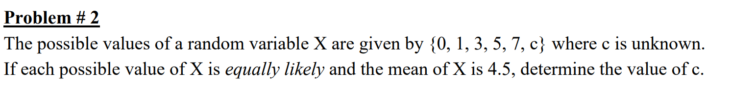 Solved Problem \# 2 The possible values of a random variable | Chegg.com