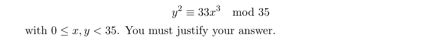 Solved y2≡33x3mod35 with 0≤x,y