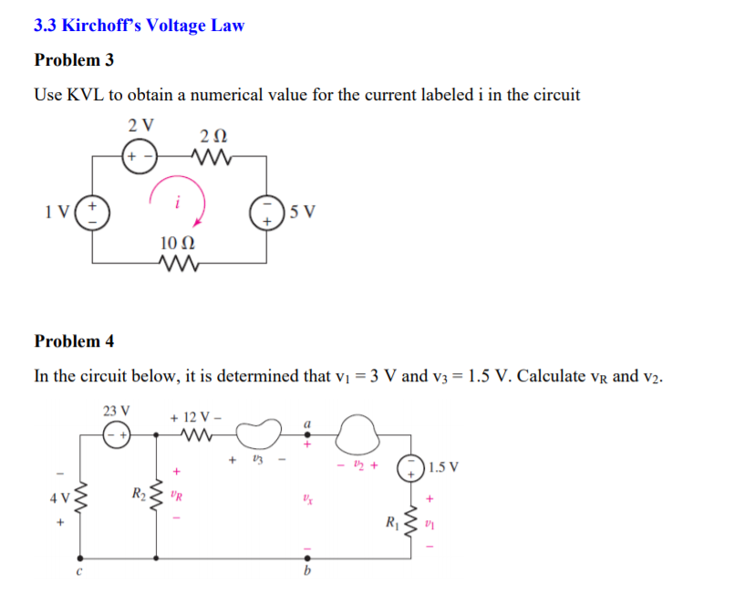 Solved 3.3 Kirchoff's Voltage Law Problem 3 Use KVL to | Chegg.com