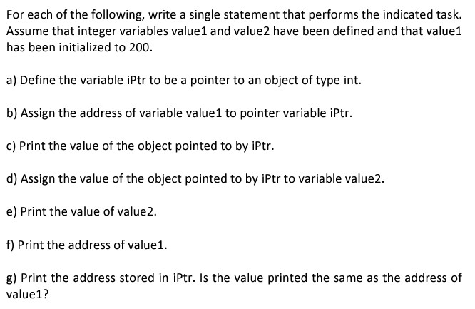 Solved For each of the following, write a single statement | Chegg.com