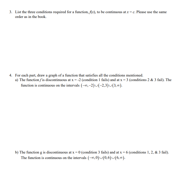 Solved 3. List the three conditions required for a function, | Chegg.com