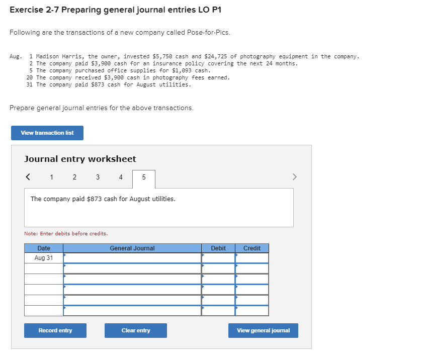 Solved Exercise 2-7 Preparing general journal entries LO P1 | Chegg.com