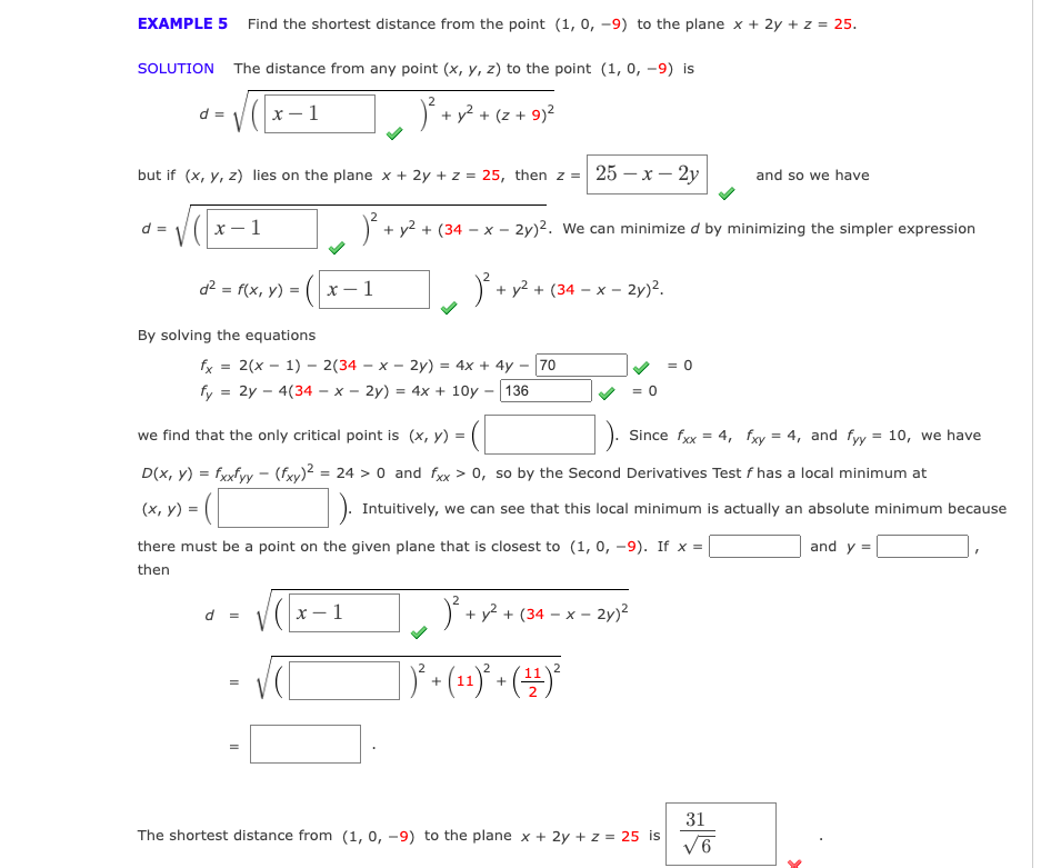 Solved EXAMPLE 5 Find the shortest distance from the point | Chegg.com