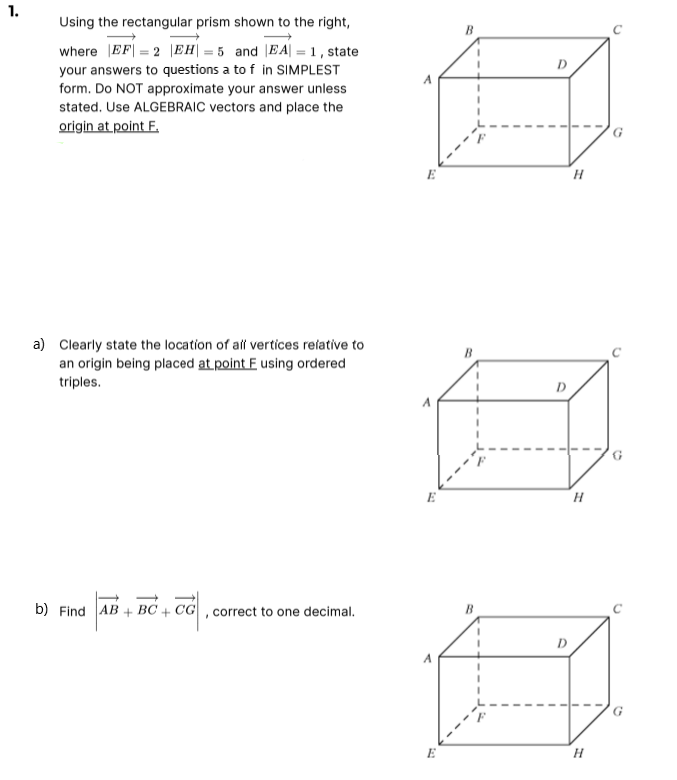 Solved 1. B D Using the rectangular prism shown to the | Chegg.com