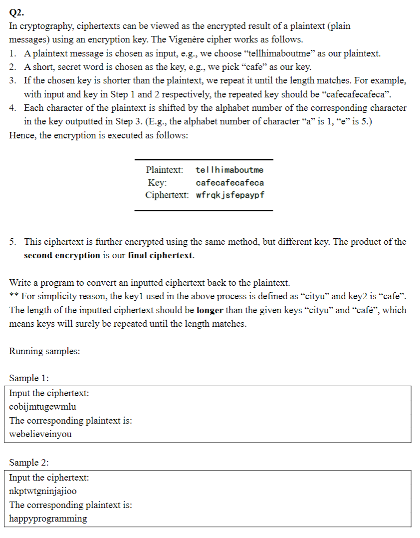 Solved Write A Cprogram To Convert An Inputted Ciphertext 