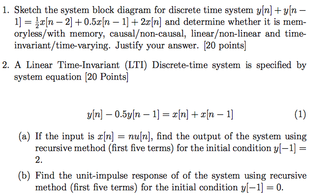 Solved 1. Sketch the system block diagram for discrete time | Chegg.com