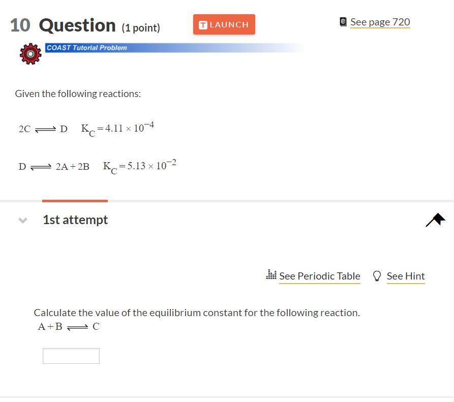Solved 10 Question (1 point) T LAUNCH @ See page 720 COAST | Chegg.com