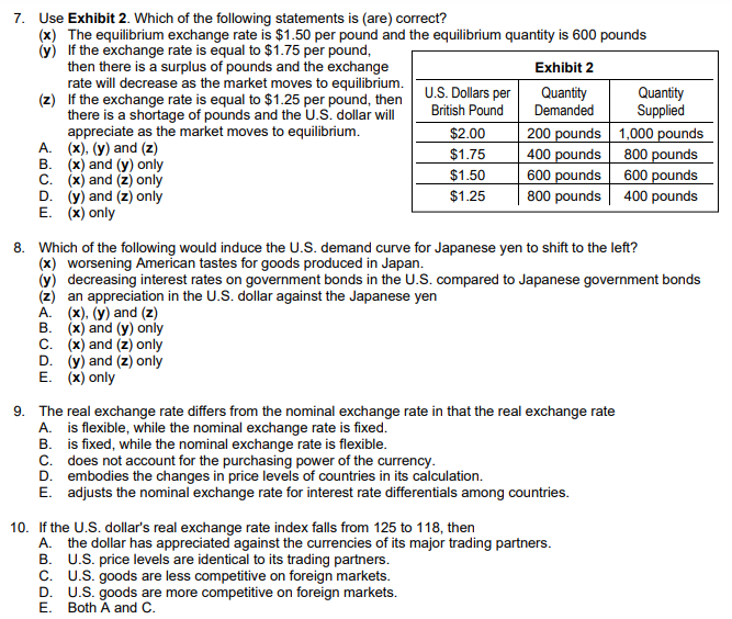 Solved 7. Use Exhibit 2. Which of the following statements | Chegg.com