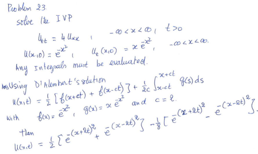 Solved Problem 23 solve the IVP Utt=4Uxx,−∞ | Chegg.com
