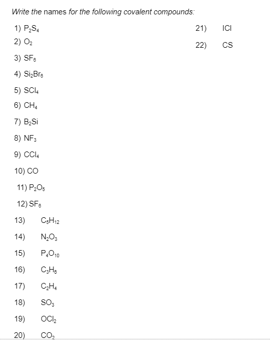 Solved ICI Write the names for the following covalent | Chegg.com