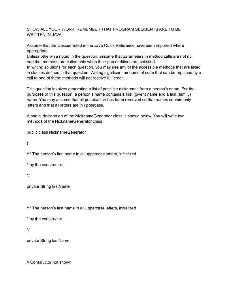 Solved SHOW ALL YOUR WORK. REMEMBER THAT PROGRAM SEGMENTS | Chegg.com