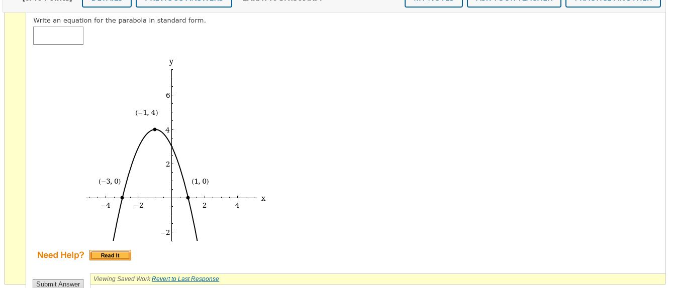 Solved Write an equation for the parabola in standard form. | Chegg.com
