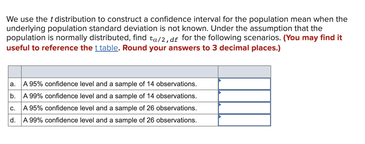 Solved We use the t distribution to construct a confidence | Chegg.com