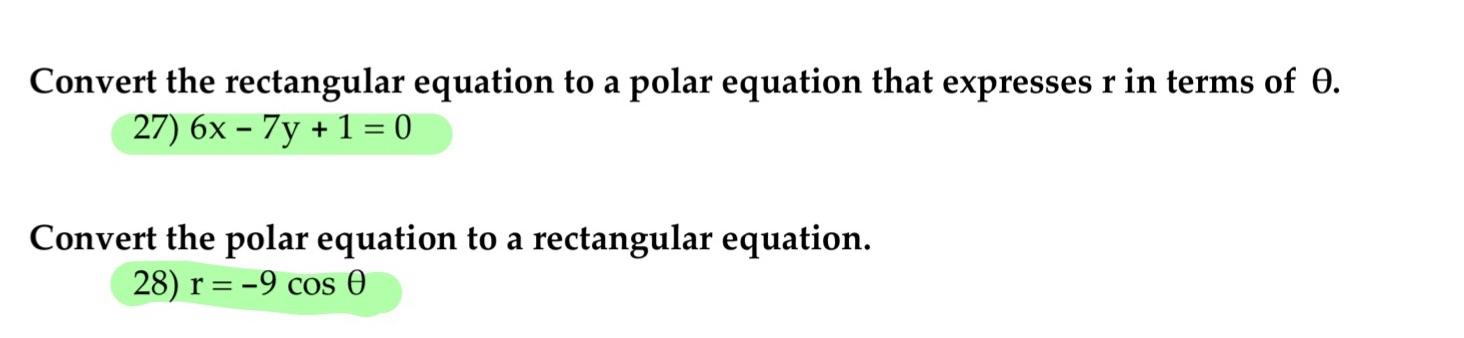 Solved Convert the rectangular equation to a polar equation | Chegg.com