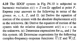 Solved 4.10 The SDOF system in Fig. P4.10 is subjected to | Chegg.com