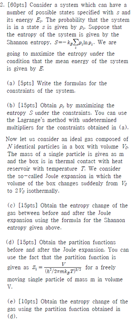 Solved 2. [60pts] Consider a system which can have a number | Chegg.com