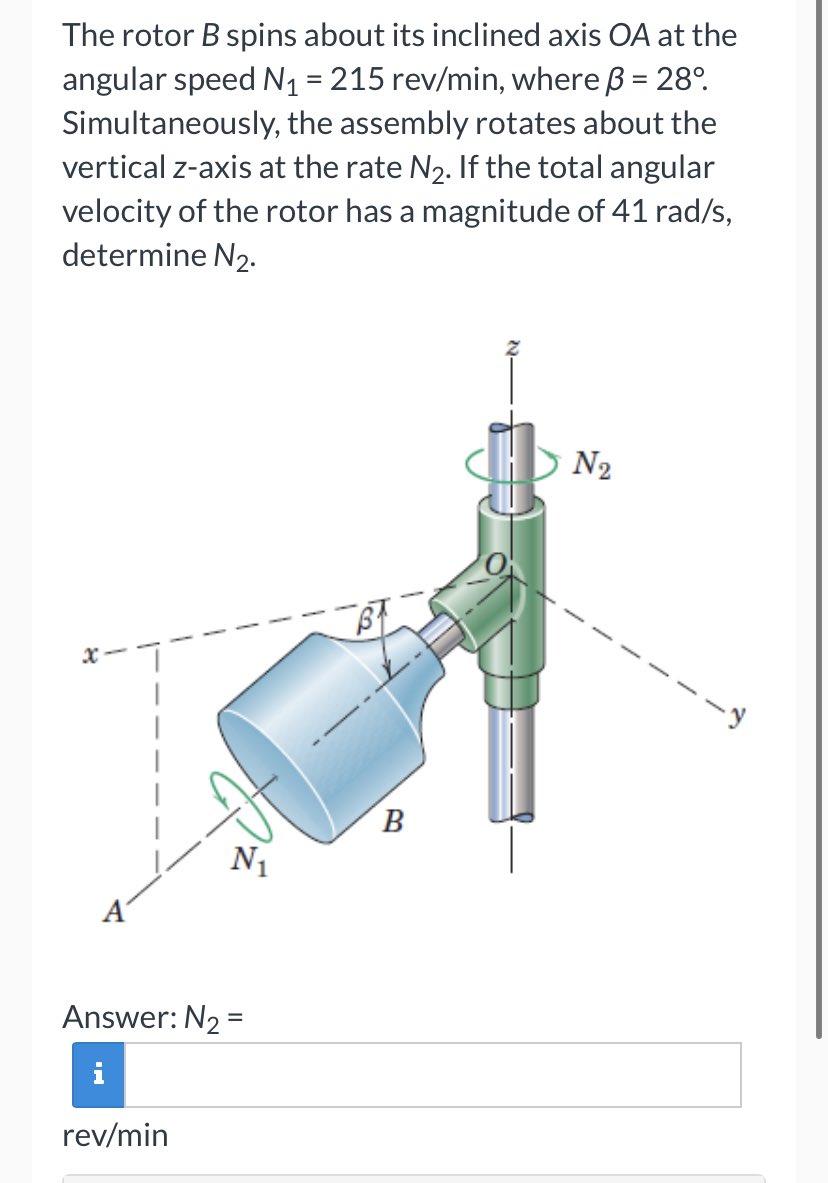 Solved The rotor B spins about its inclined axis OA at the | Chegg.com