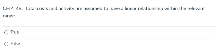 Solved CH 4 KB. Total costs and activity are assumed to have | Chegg.com