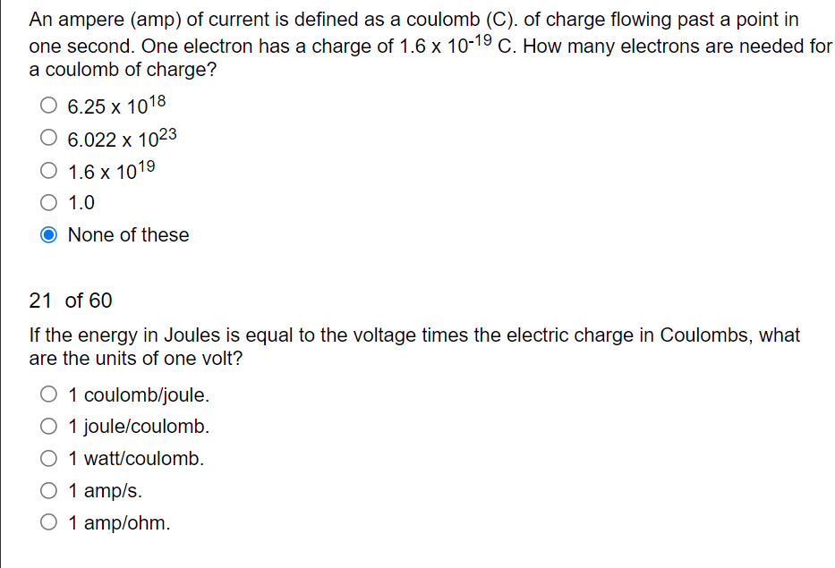 Solved An ampere (amp) of current is defined as a coulomb | Chegg.com