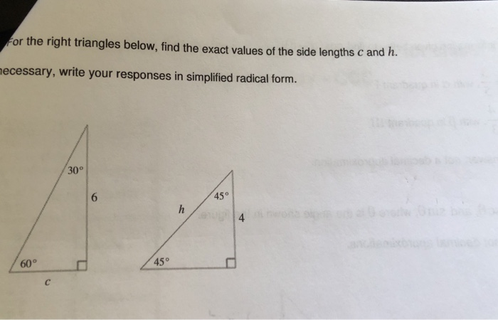Solved for the right triangles below,find the exact values | Chegg.com
