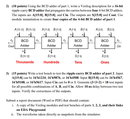 Solved A BCD adder is capable of adding two BCD digits. It | Chegg.com