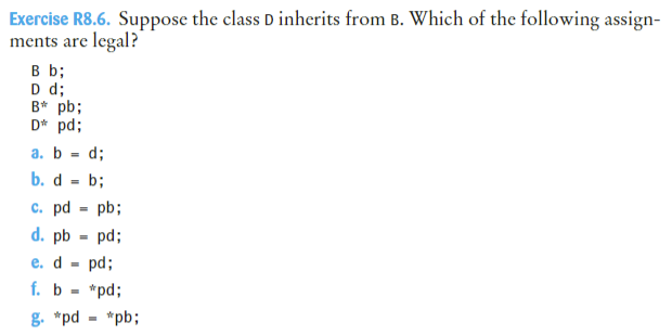 Solved Exercise R8.6. ﻿Suppose the class D inherits from B. | Chegg.com