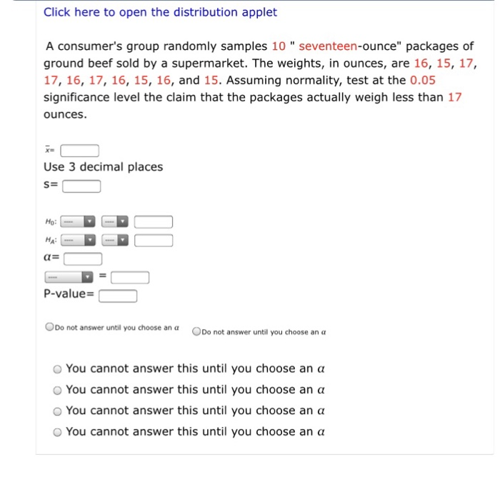 Solved Click here to open the distribution applet A | Chegg.com