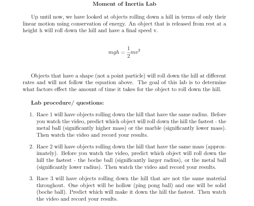 Solved Moment of Inertia Lab Up until now, we have looked at | Chegg.com