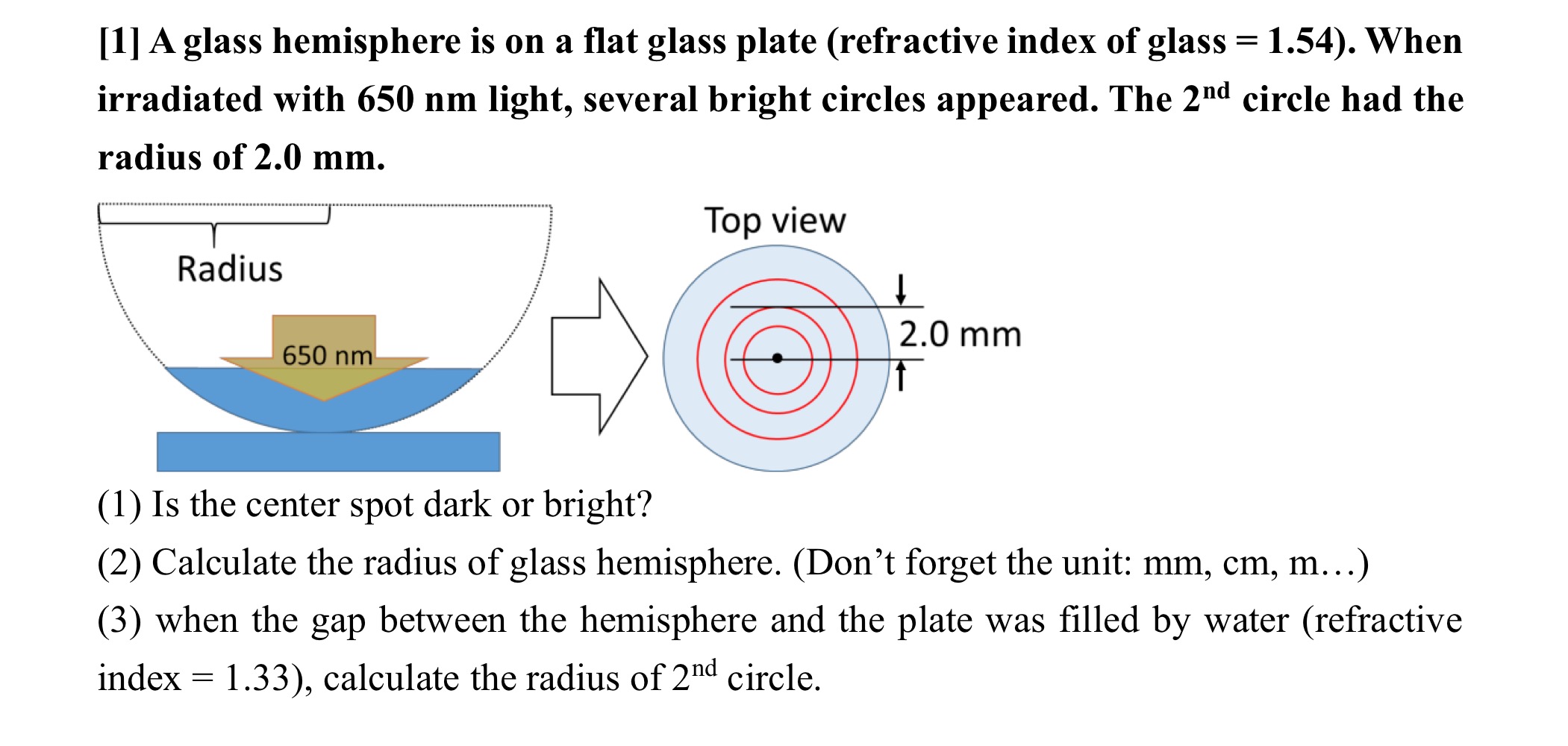 Solved A glass hemisphere is on a flat glass plate | Chegg.com