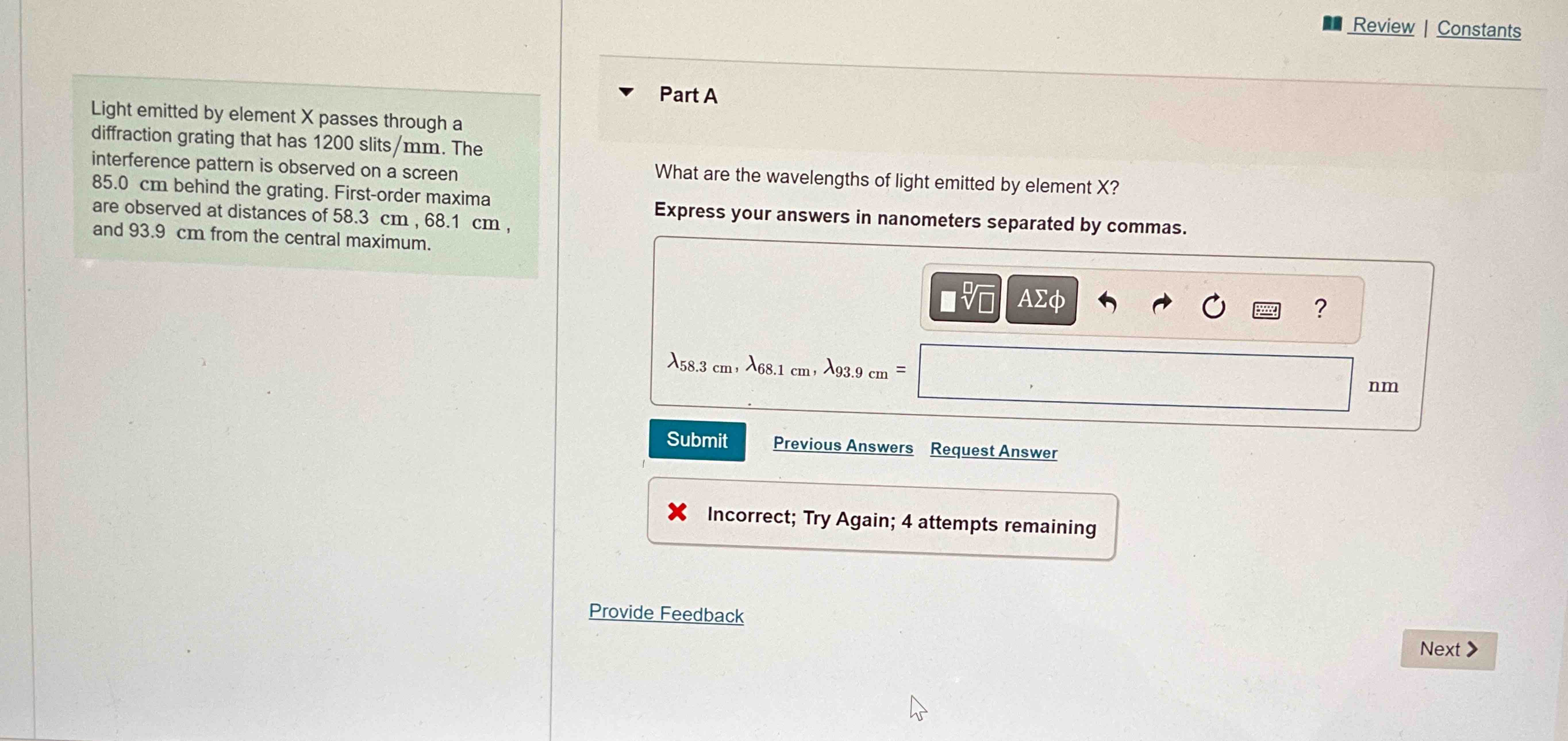 Solved Light emitted by element x ﻿passes through | Chegg.com