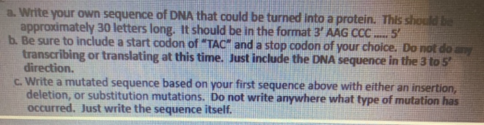 Solved a. Write your own sequence of DNA that could be | Chegg.com