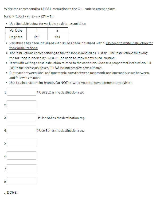 Solved Write the corresponding MIPS I instruction to the C++ | Chegg.com